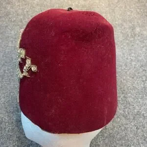 Vintage | Accessories | Vintage Shriners Red Fez Rhinestone Emblem Wool ...